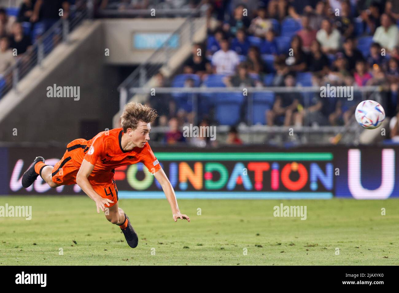 NETANYA, ISRAEL - JUNE 1: Dean Huijsen of the Netherlands U17 during ...