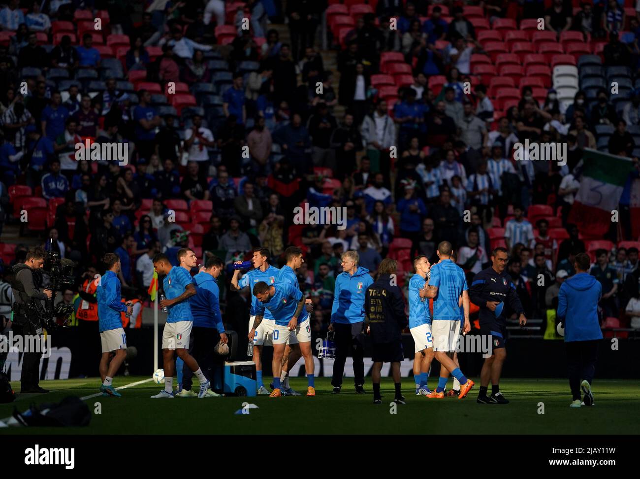 Italy players warm up ahead of the Finalissima 2022 match at Wembley ...