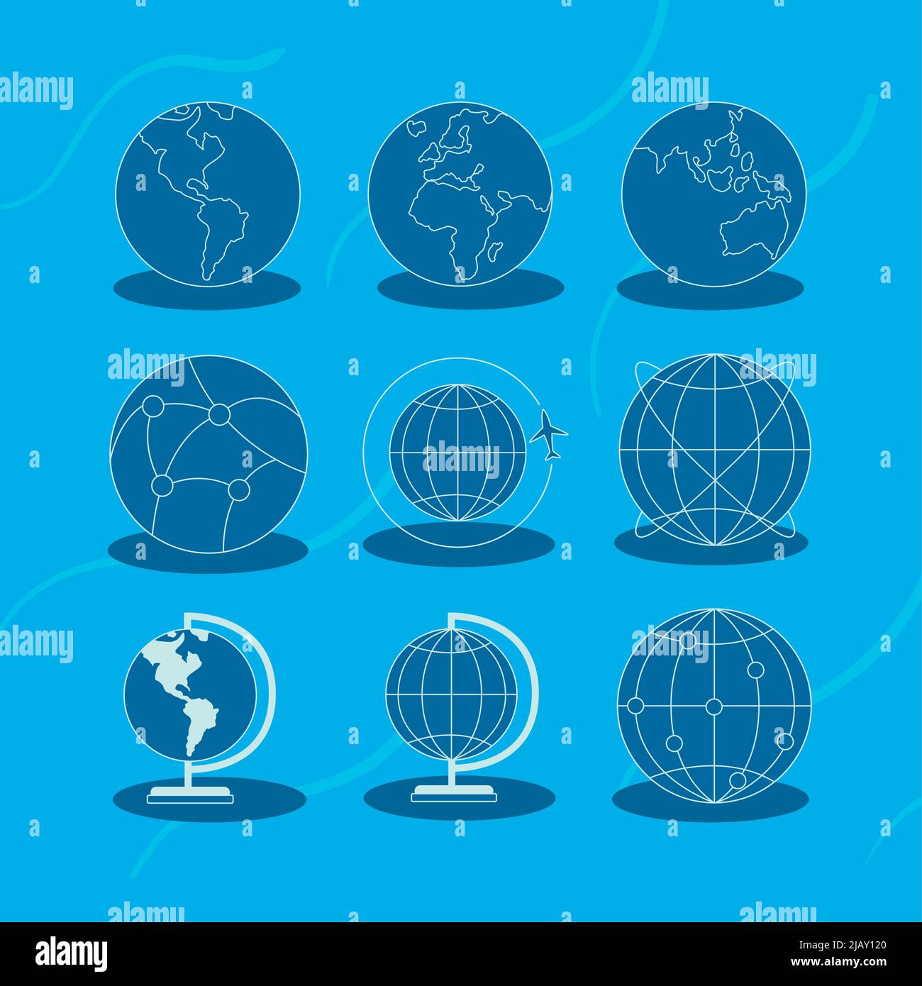 nine flat blue globes Stock Vector Image & Art - Alamy