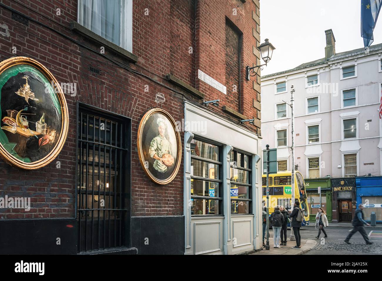 Old Dublin. Corner of Dame Street and Temple Lane with the back of ...