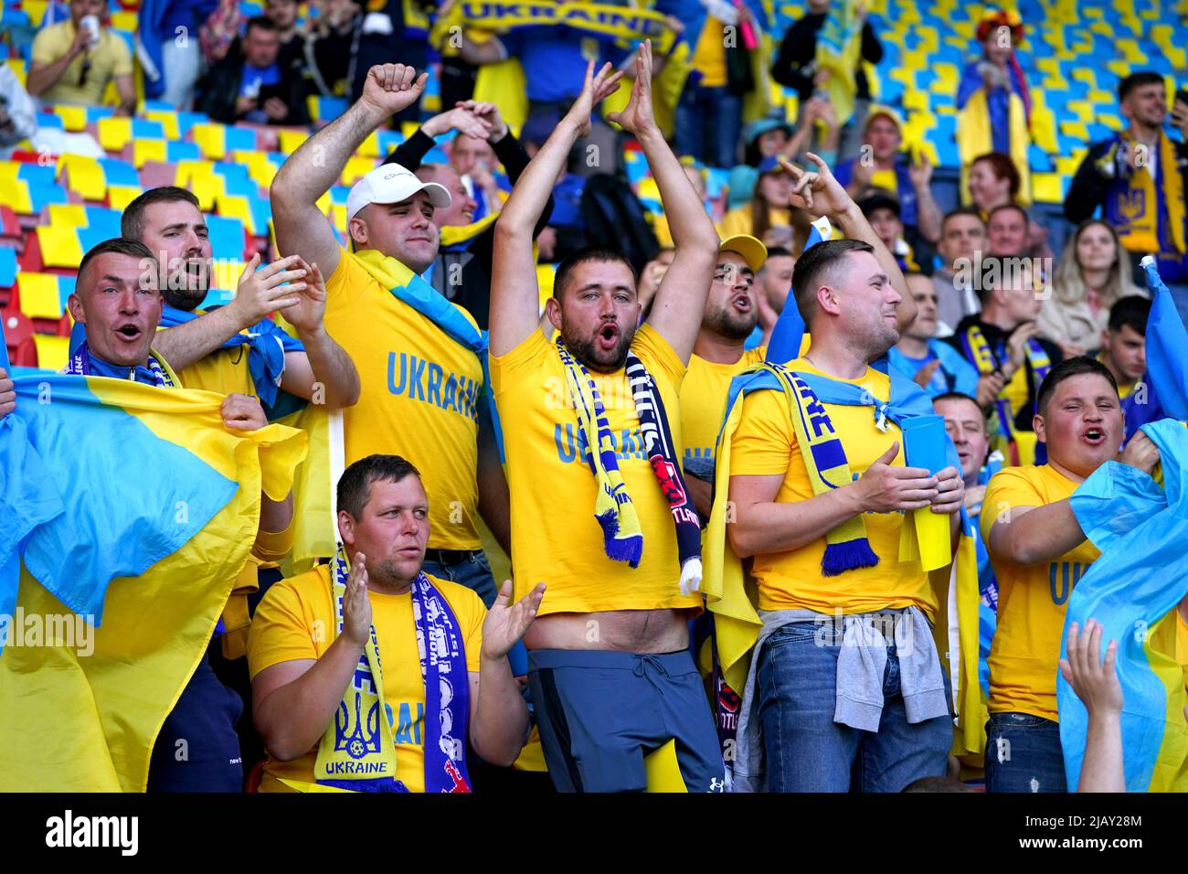 Ukraine fans in the stands ahead of the FIFA World Cup 2022 Qualifier ...