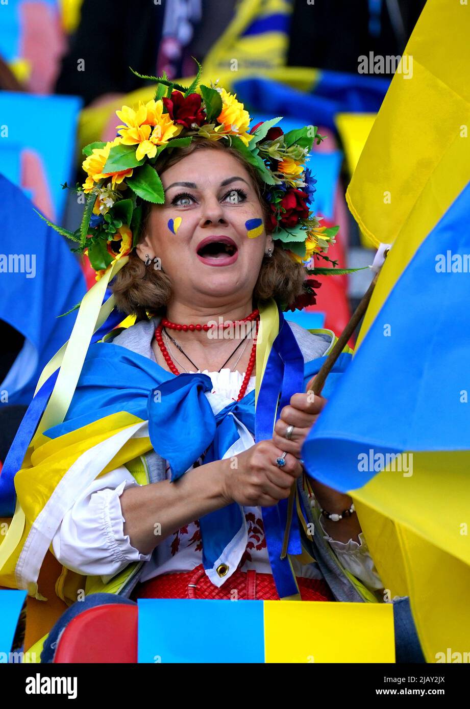 A Ukraine fan in the stands ahead of the FIFA World Cup 2022 Qualifier ...