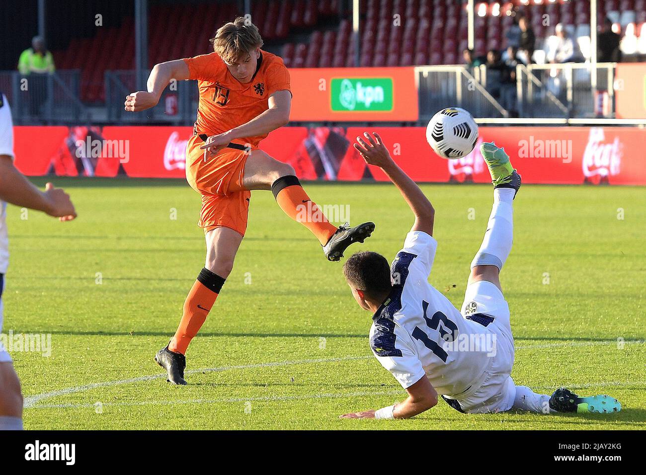 ALMERE - (lr) Mees Rijks of Netherlands U19, Mihajlo Ilic of Serbia U19 ...
