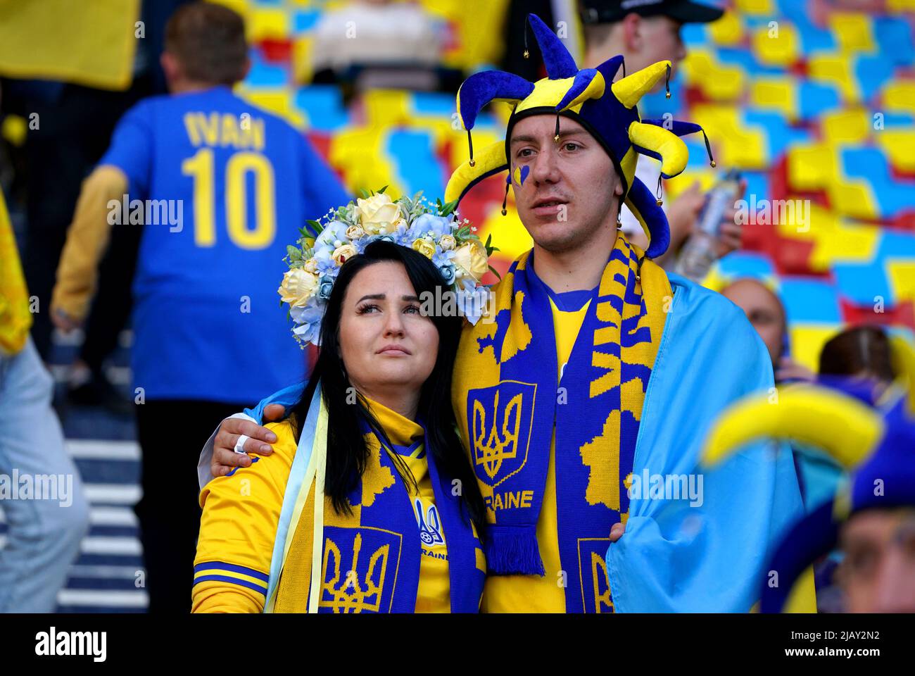 Ukraine fans in the stands ahead of the FIFA World Cup 2022 Qualifier ...