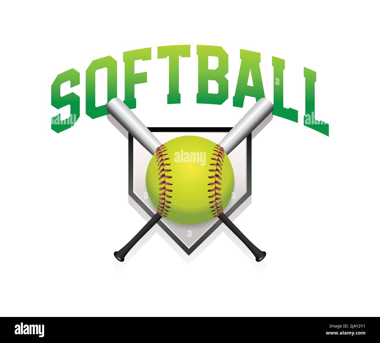 The word SOFTBALL with a ball, bats and base emblem illustration ...