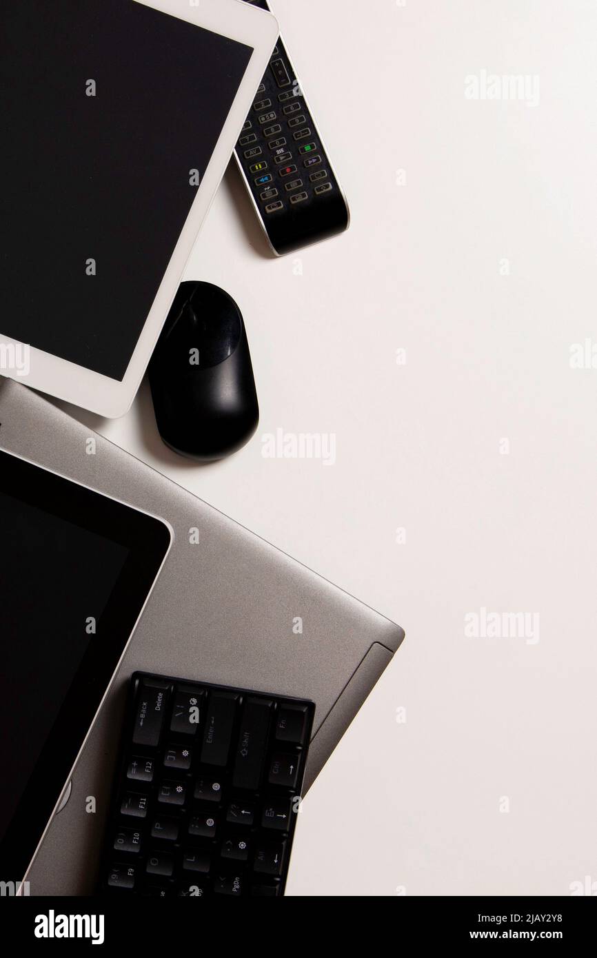 Old computers, digital tablets, mobile phones, used electronic gadgets ...