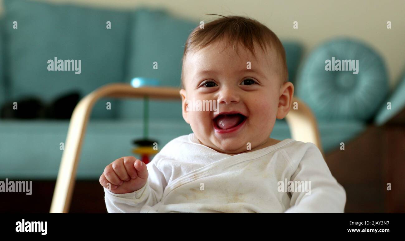Happy baby face smiling, infant child portrait smile laughing Stock ...