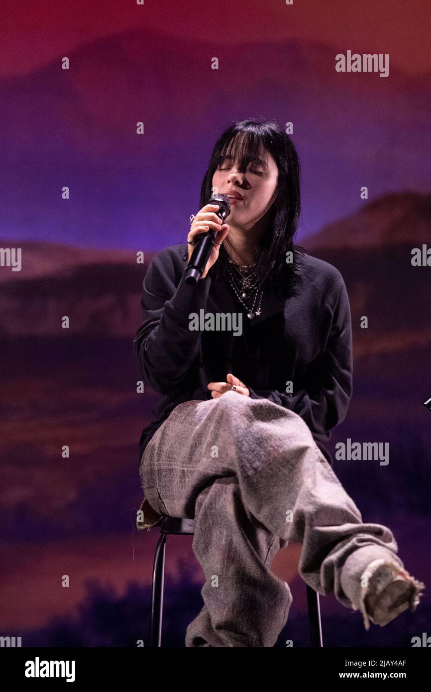 Bonn, Germany. 01st June, 2022. Pop star Billie Eilish sings on stage ...