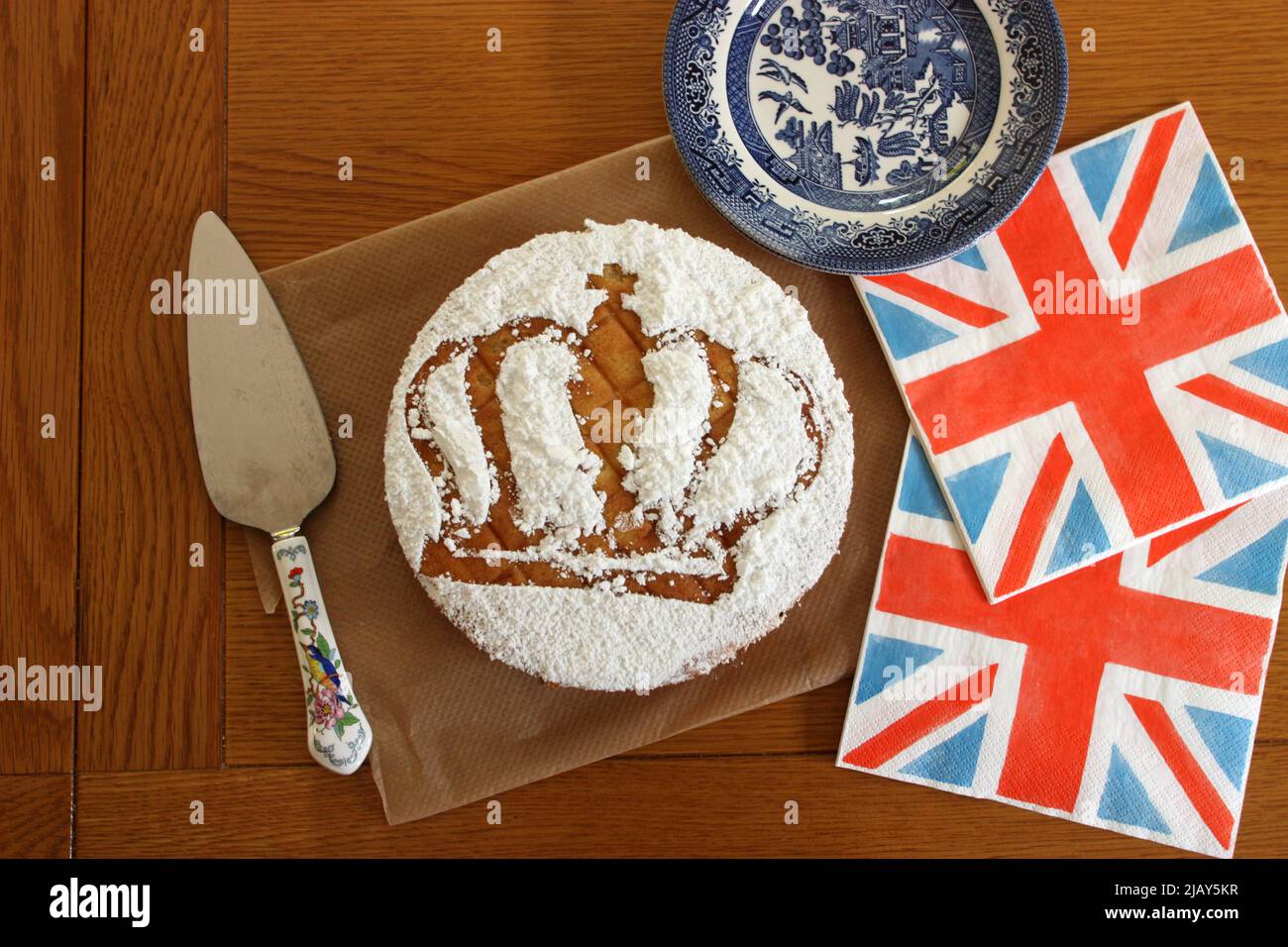 Royal victoria sponge with icing sugar in the shape of a crown. Union ...
