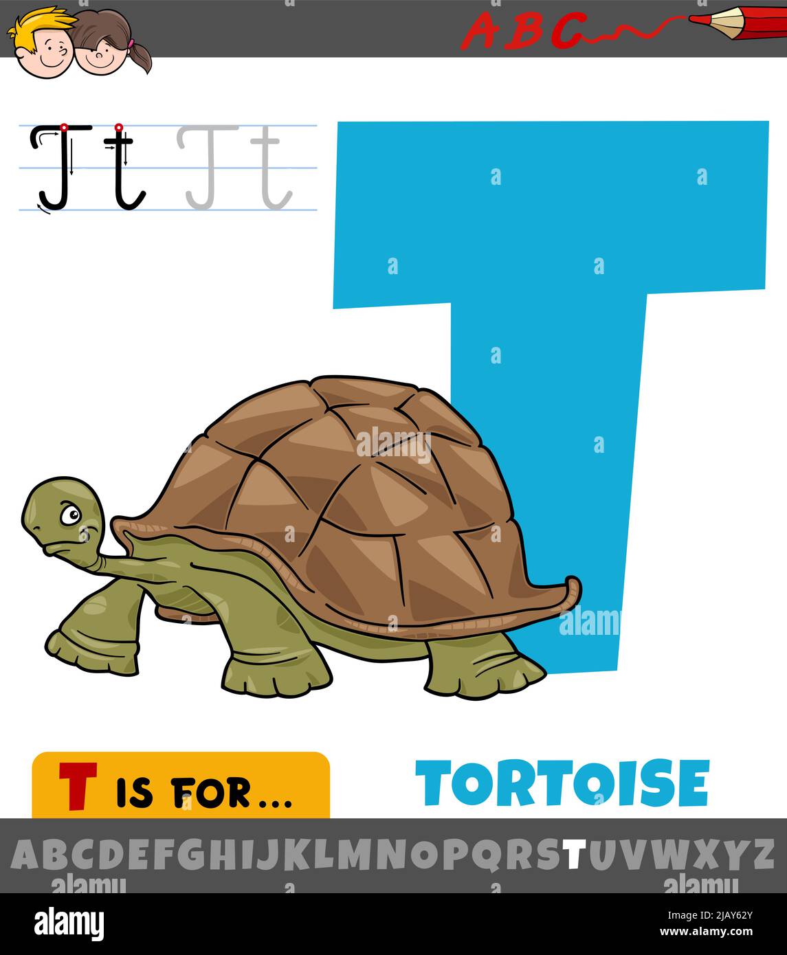 Educational cartoon illustration of letter T from alphabet with ...