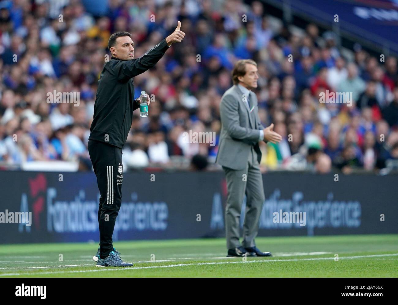 Argentina manager, Lionel Scaloni gestures during the Finalissima 2022 ...