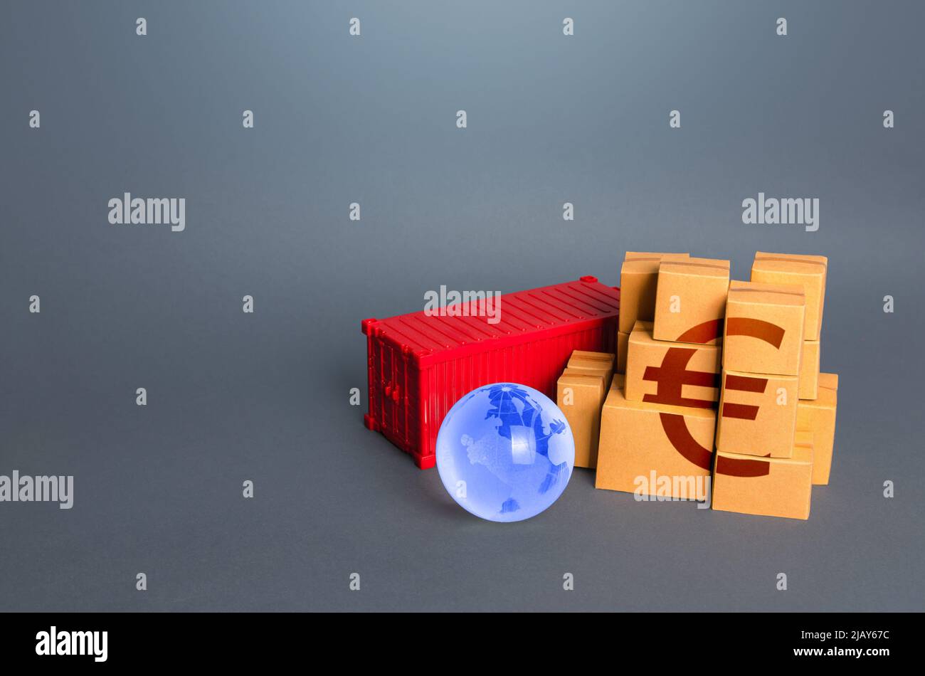Boxes of goods and Euro symbol. Production, warehousing storage and ...