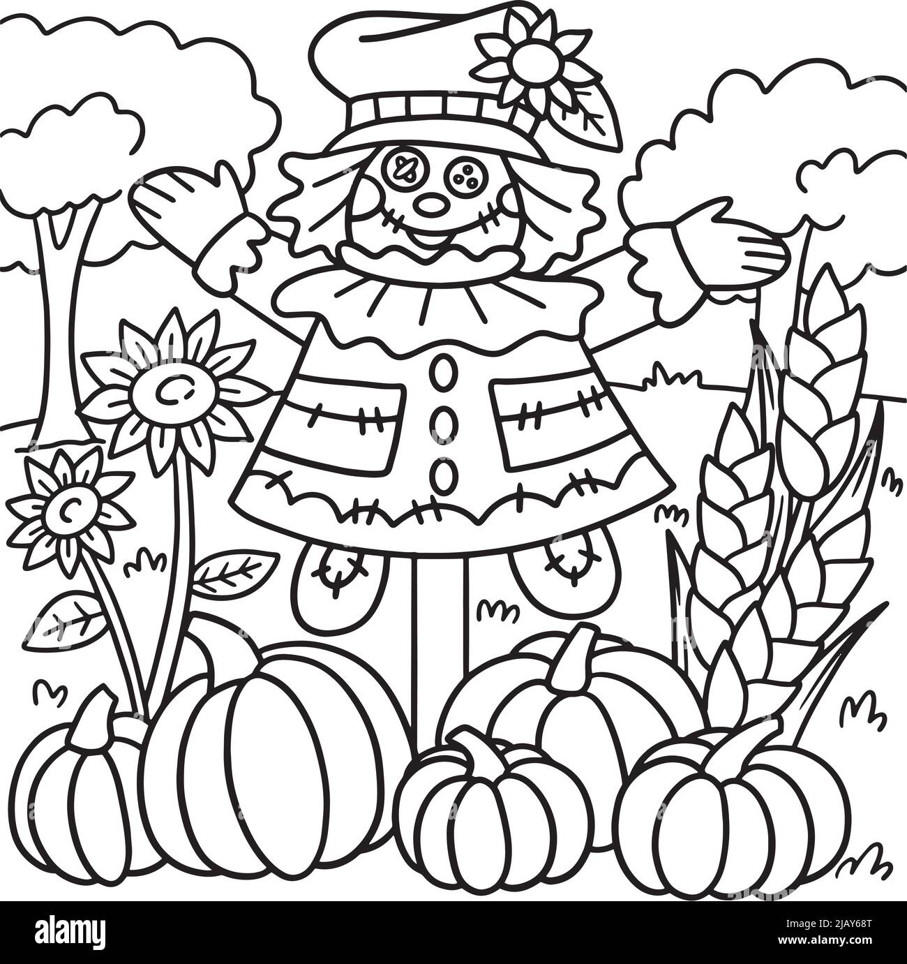 Scarecrow With Pumpkins Coloring Pages