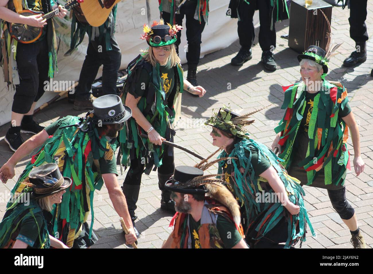 SIDMOUTH, DEVON, UK - APRIL 23, 2017 Morris dancers celebrate St George ...