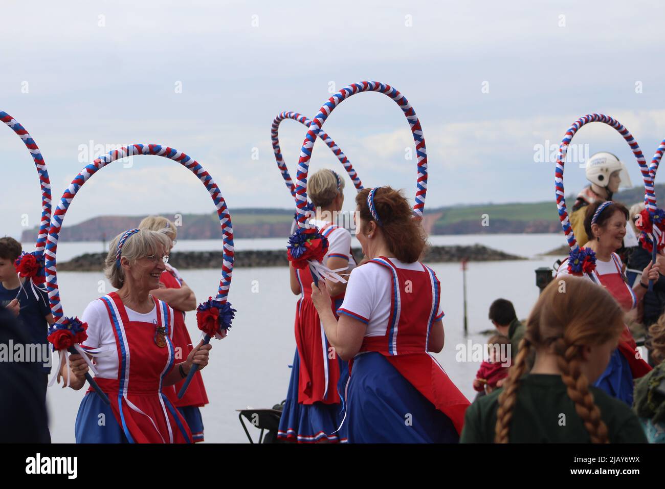 SIDMOUTH, DEVON, UK - APRIL 23, 2017 Morris dancers celebrate St George ...