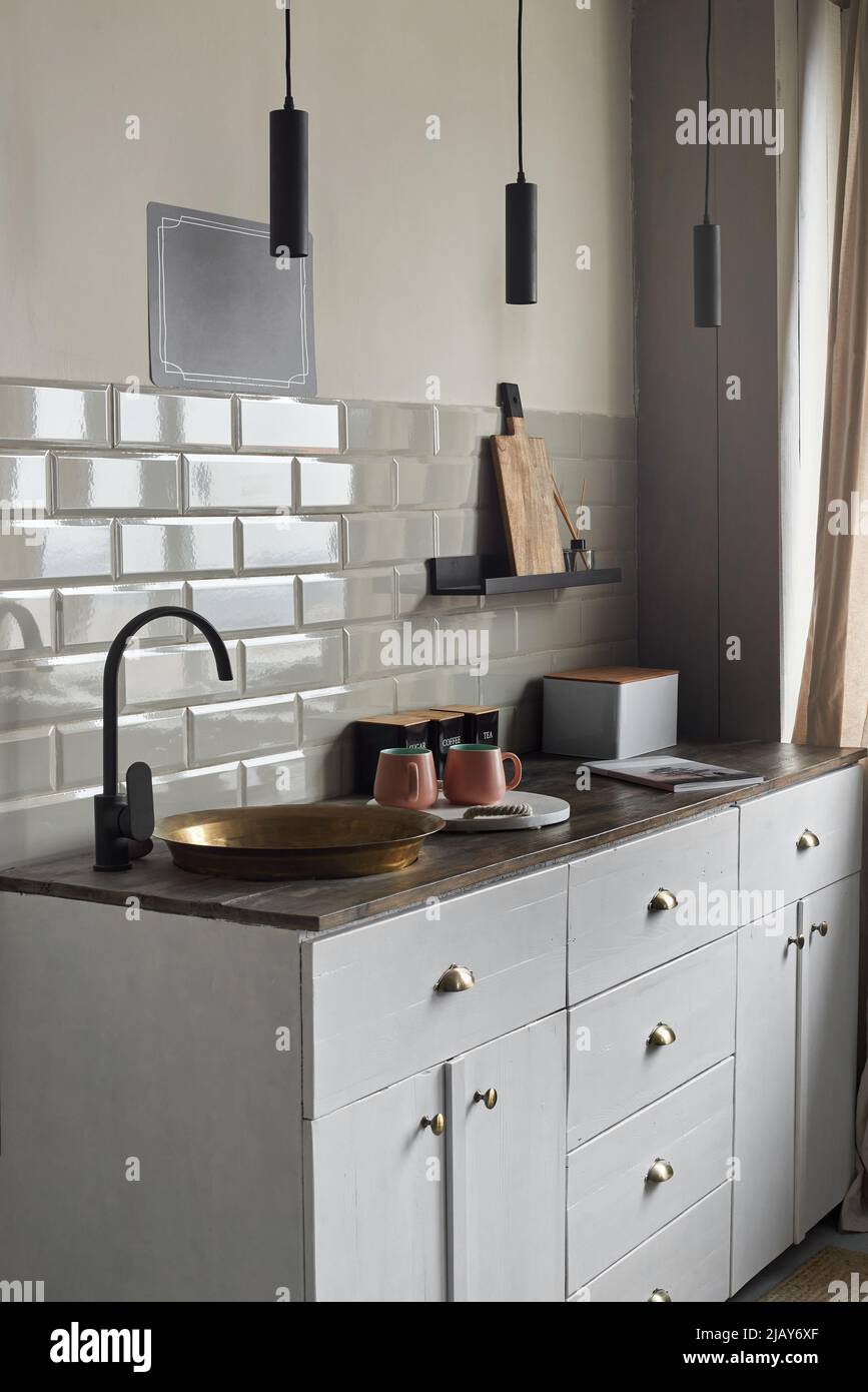 Elegant creative small kitchen at country house Stock Photo - Alamy