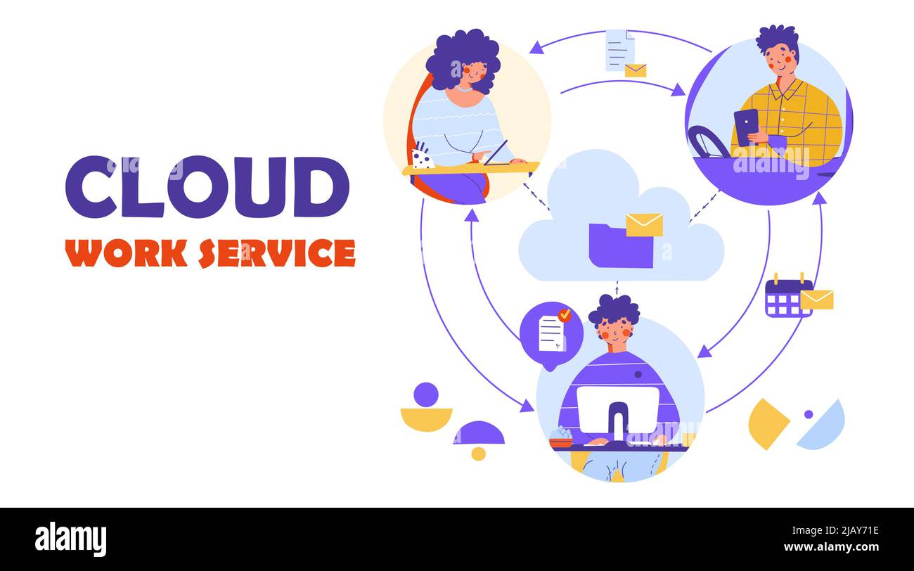 Cloud work service flat vector landing page template. Remote work ...