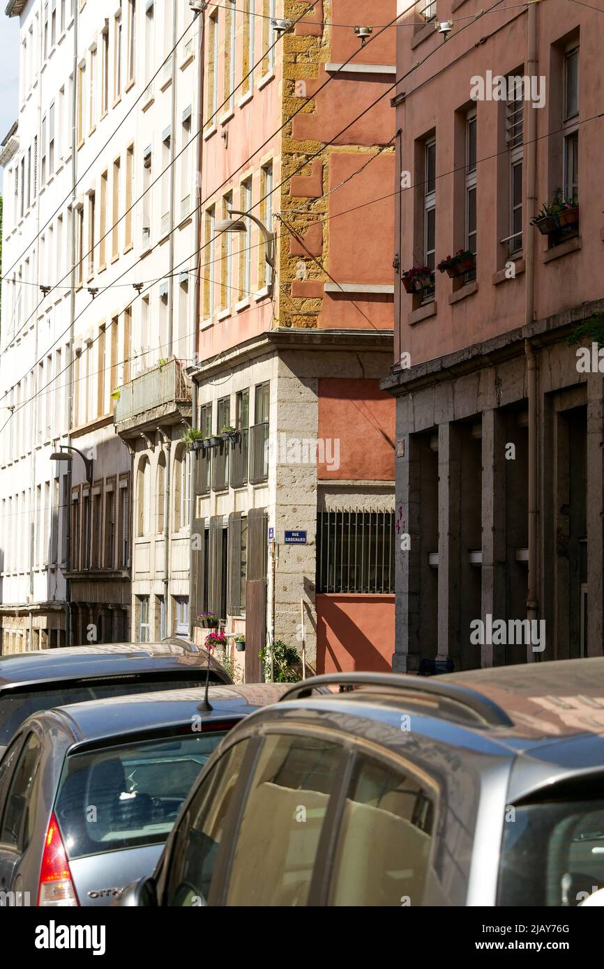 Street view, Croix-Rousse district, Lyon, Rhone-Alps Auvergne region ...