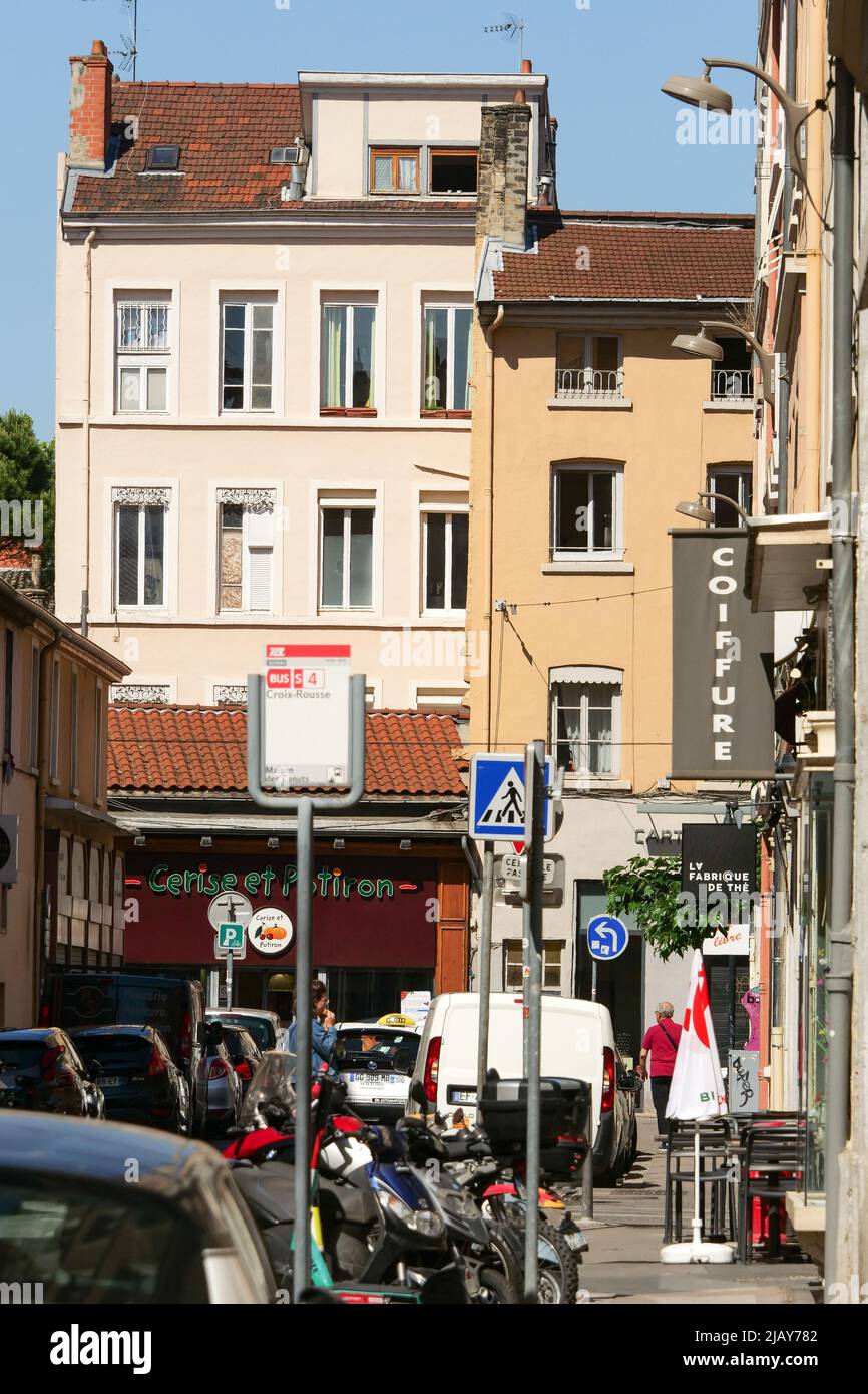 Rue d'Ivry, Croix-Rousse district, Lyon, Rhone-Alps Auvergne region ...