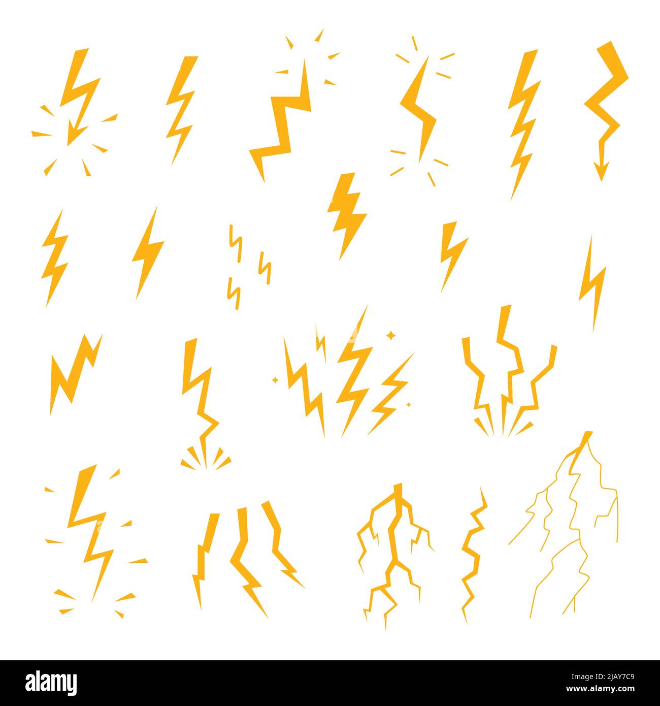 Vector cartoon lightnings and thunder icon set flat design isolated ...
