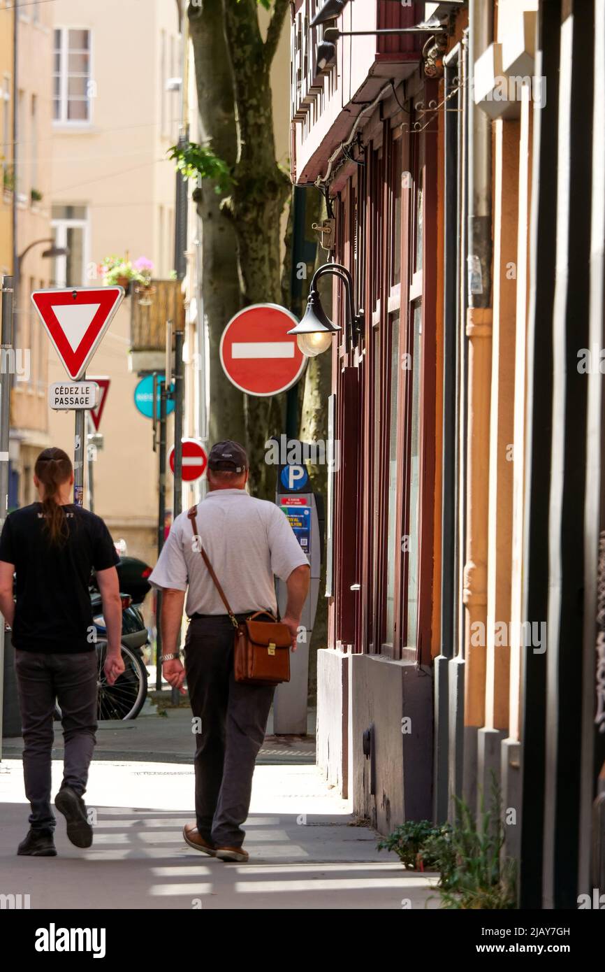 Street view, Croix-Rousse district, Lyon, Rhone-Alps Auvergne region ...