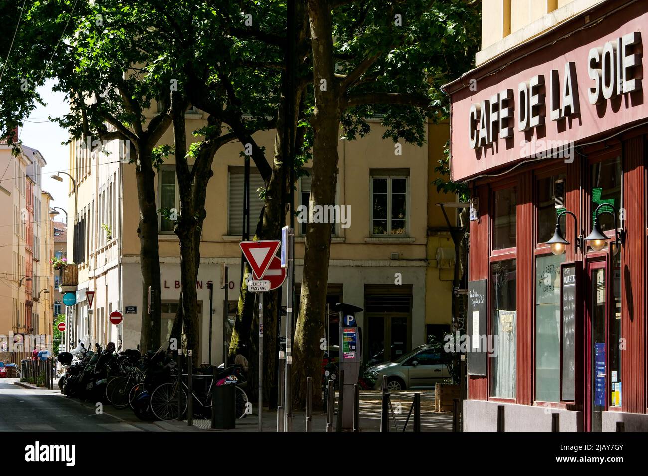 Café de la Soie, Bertone square, Croix-Rousse district, Lyon, Rhone ...
