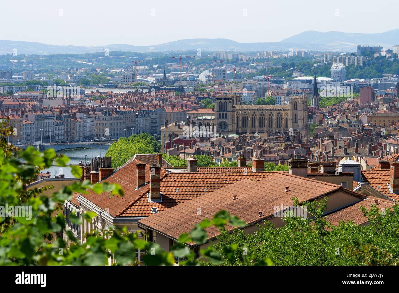 General view of Lyon seen from Croix-Rousse plateau, Lyon, Rhone-Alps ...
