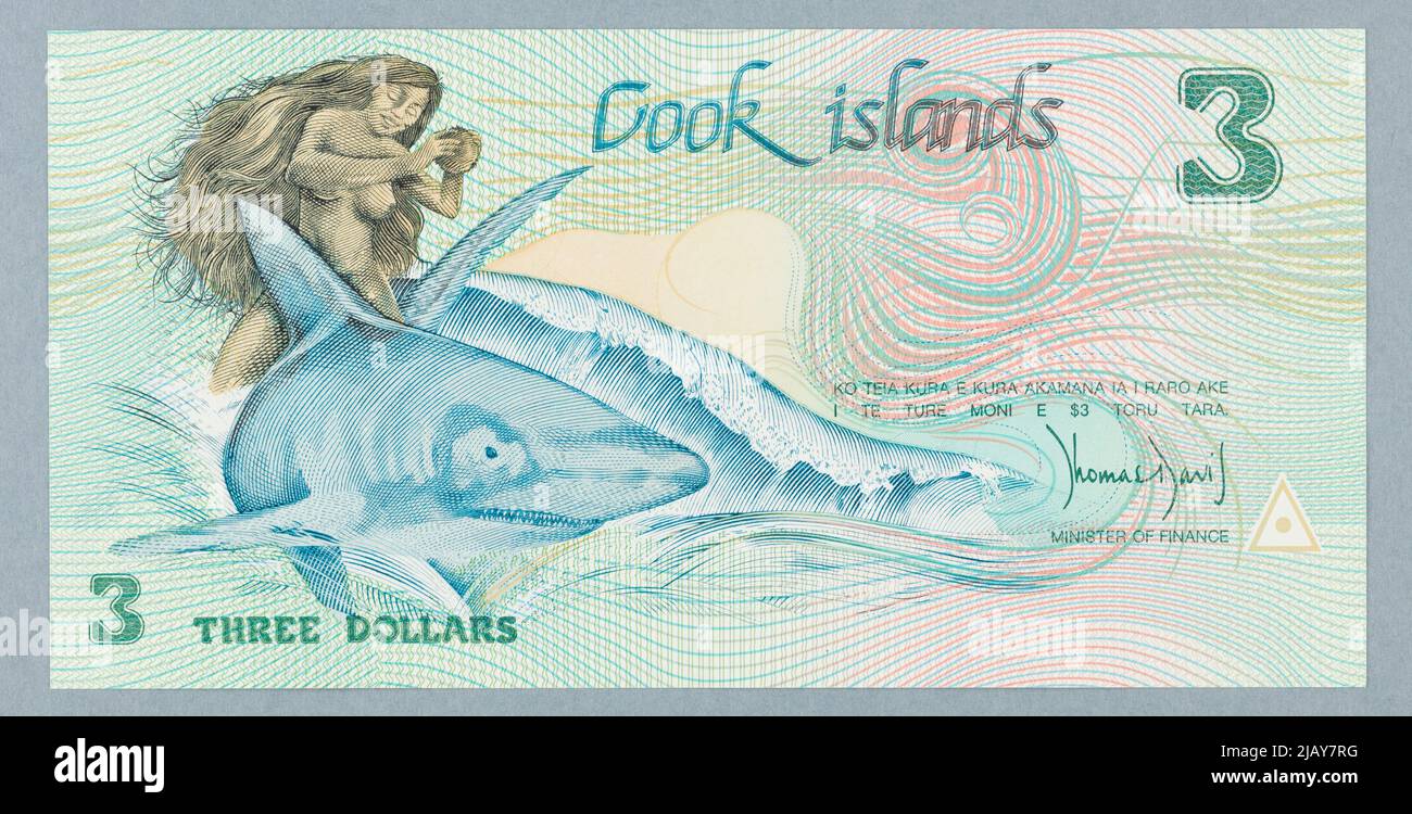 Banknot na 3 dollars, Government of the Cook Islands, Wyspy Cooka, b.r ...