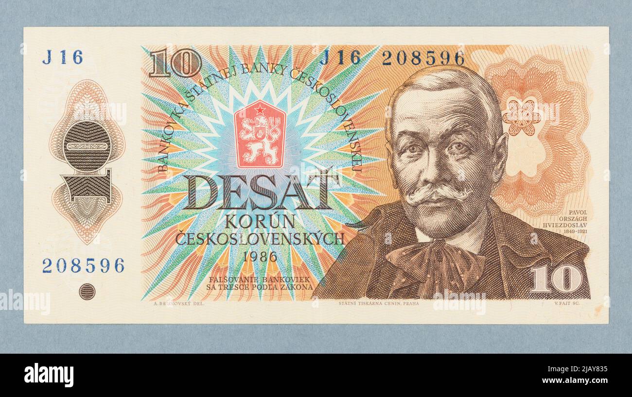 Banknote for 10 Crowns, State Bank Czechoslovakia, Czechoslovakia, 1986 ...
