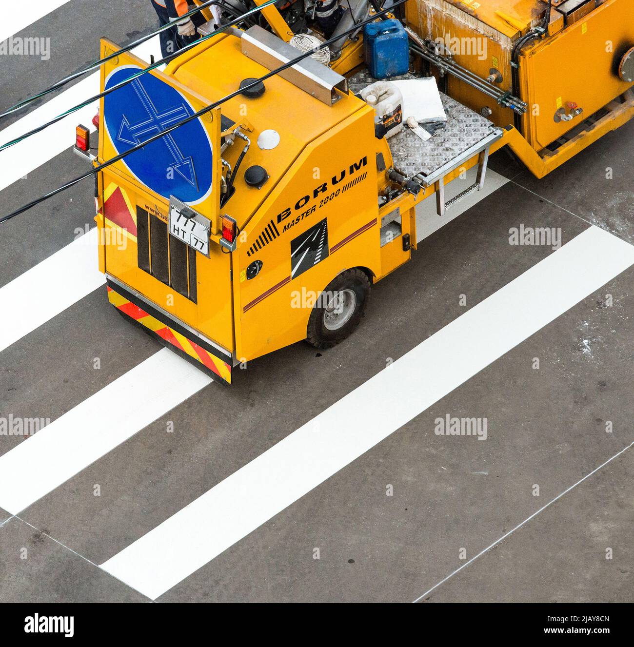 Borum Master 2000 line marking AI robotic big machine, painting a zebra ...