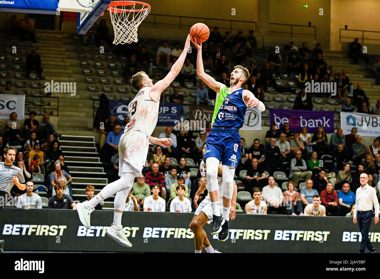 Leuven's Jakob Cebasek and Leiden's Arunas Mikalauskas pictured in ...