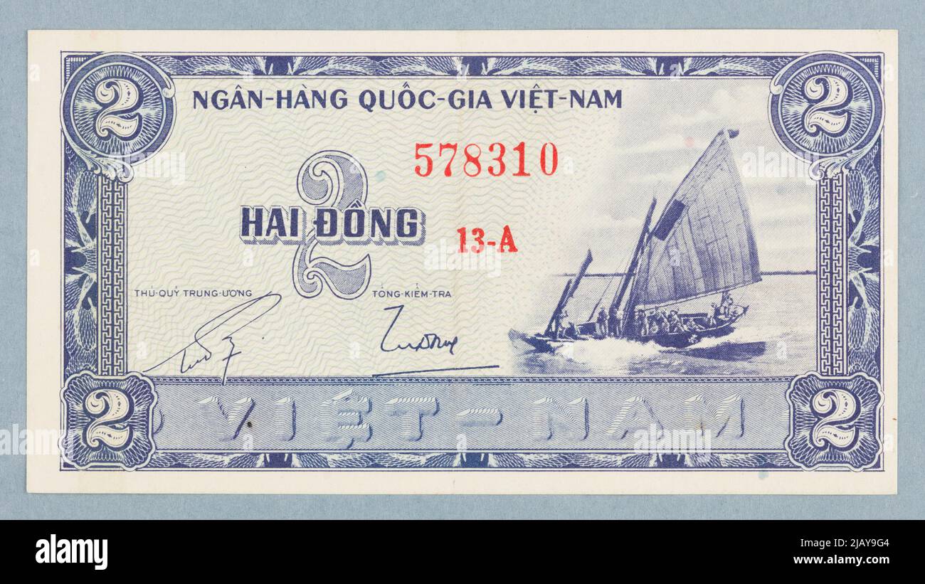 Banknote on 2dong, Quuc Gia Vietnam, South Vietnam, B.R. (1955 ...