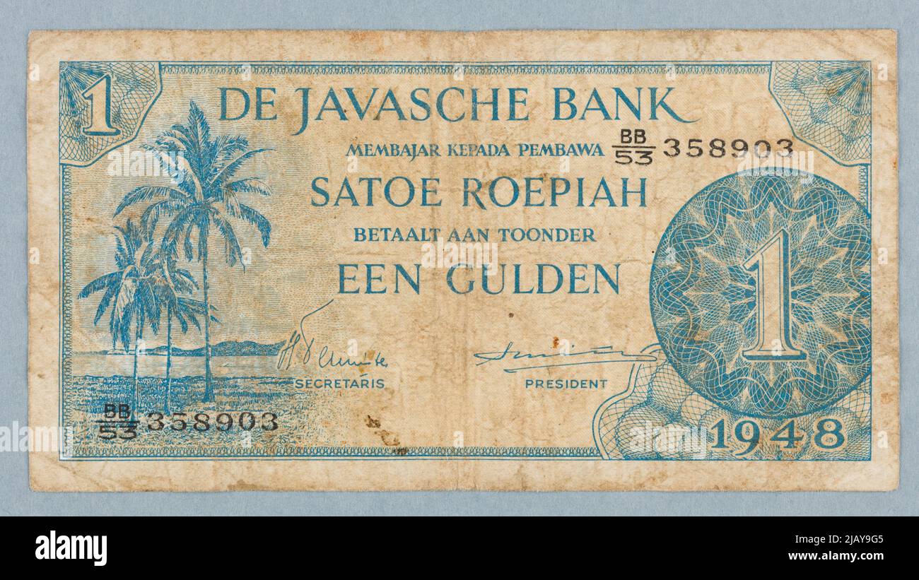 Banking for 1 Gulden, De Javasche Bank, Dutch India, Indonesia, 1948 ...