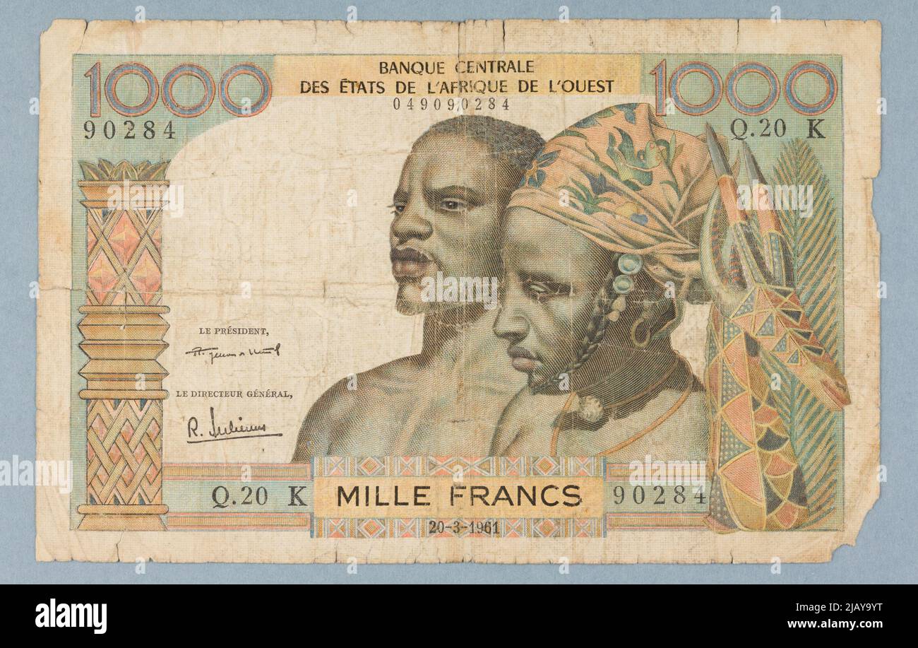 Banknote for 1000 Francs, Central Bank of West African States, West ...