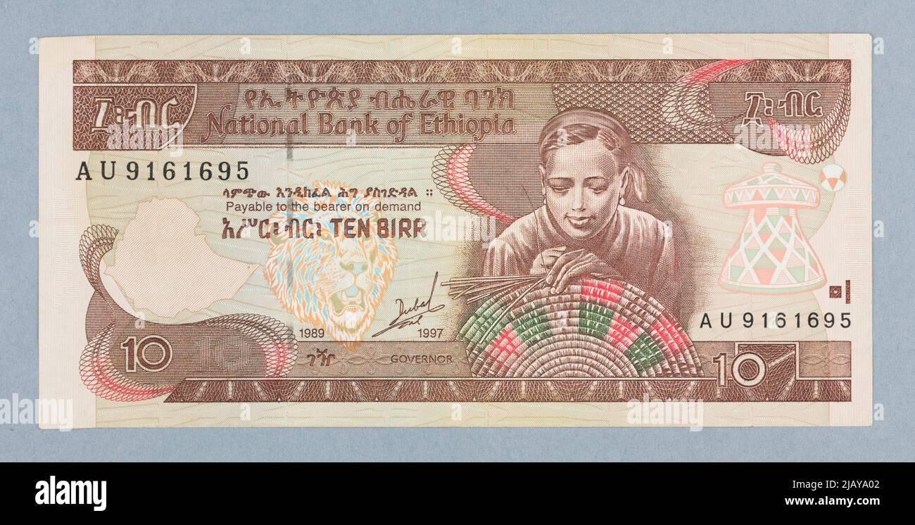 Banknot na 10 Birr, National Bank of Ethiopia, Ethiopia, 1997/ Yes ...