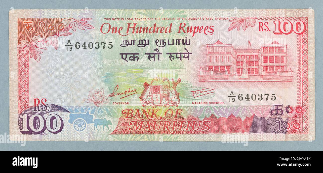 Banknot na 100 rupees, Bank of Mauritius, Mauritius, b.r. (1986 ...