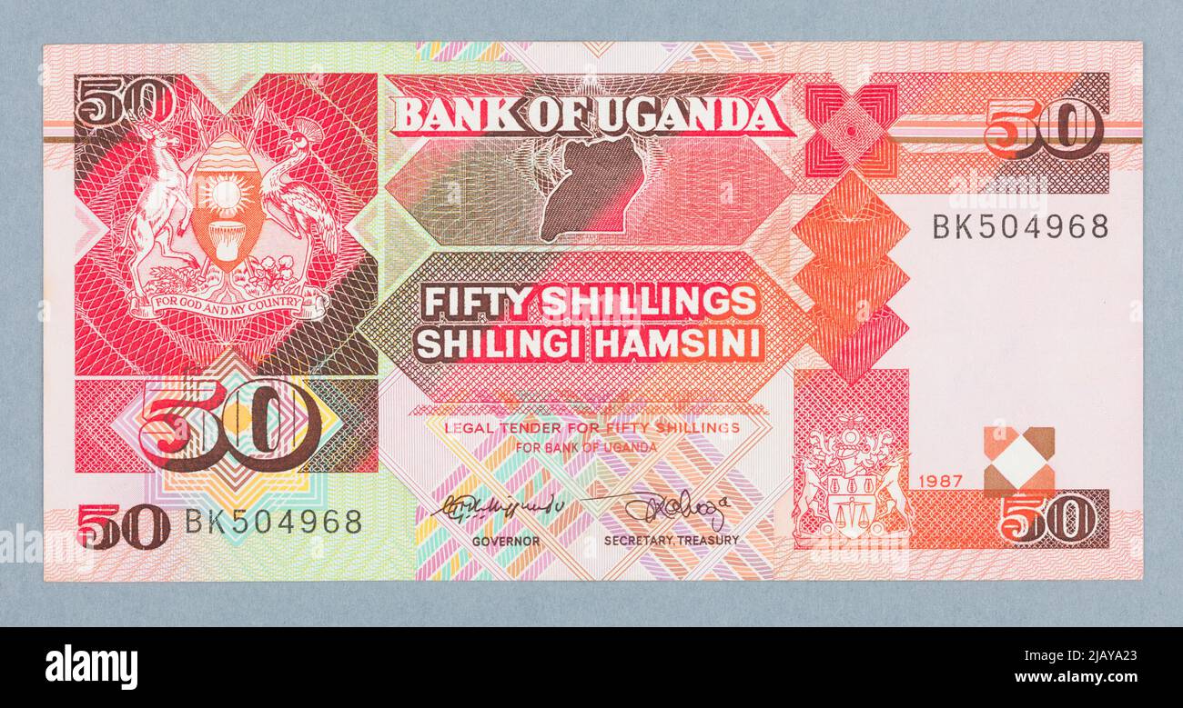 Banknote and 50 Shillings, Bank of Uganda, Uganda, 1987 Thomas de la ...