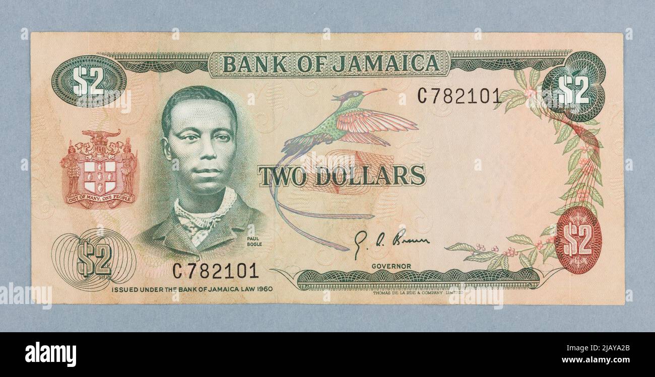 Banknote for 2 Dollars, Bank of Jamaica, Jamaica, L. 1960 (1973) Thomas ...