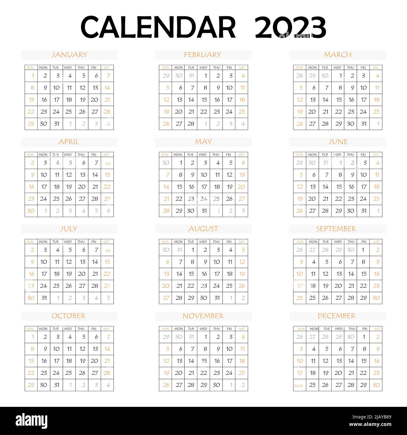 2023 calendar planner. Corporate week. Template layout, 12 months ...