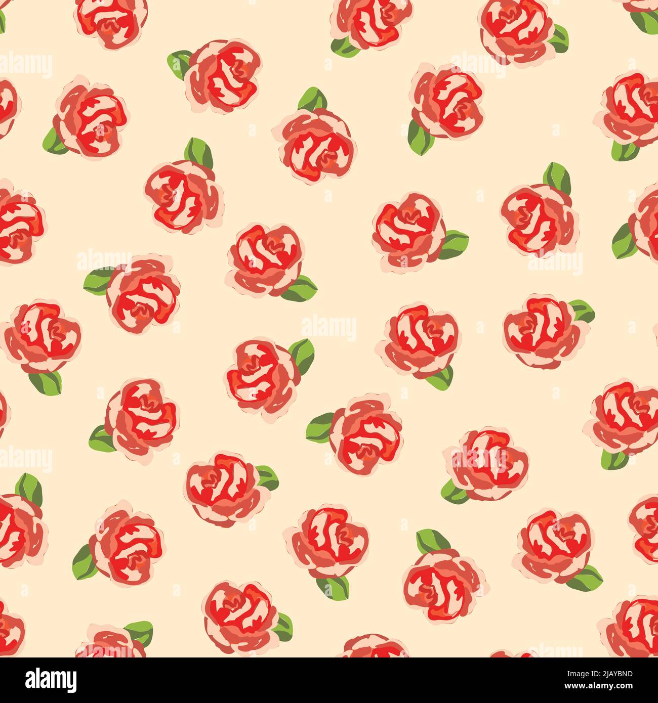 Spring colorful vector illustration with red roses. Cartoon style ...