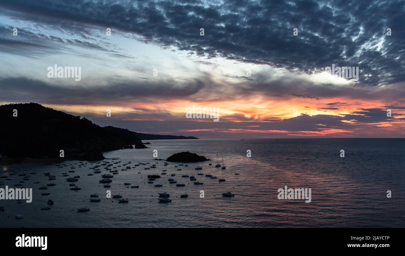 Sunrise on the bay of Tossa de mar, Spain, rising of the sun on the ...