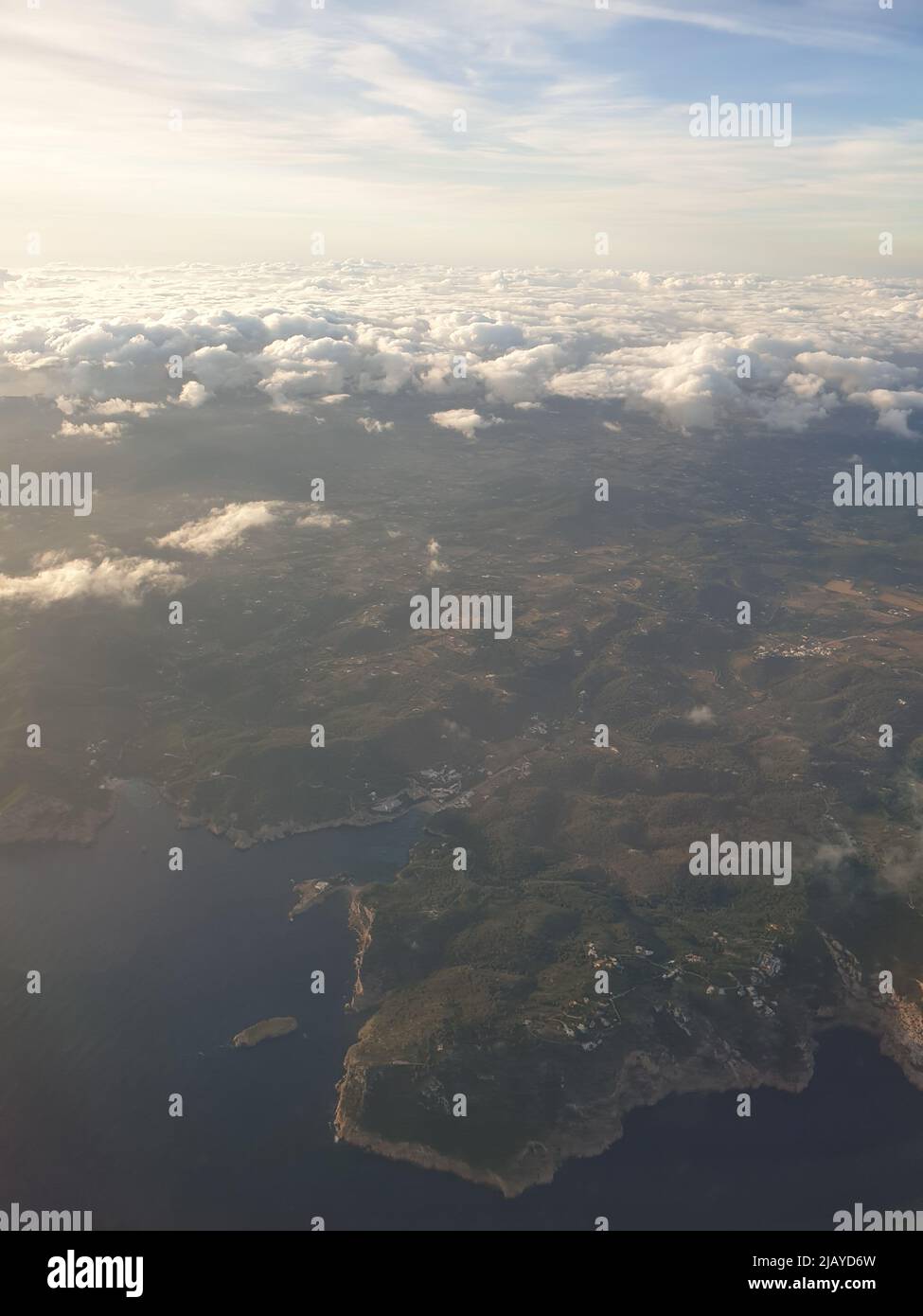 Aerial view of magic clouds during sunrise, shadow of clouds on the sea ...