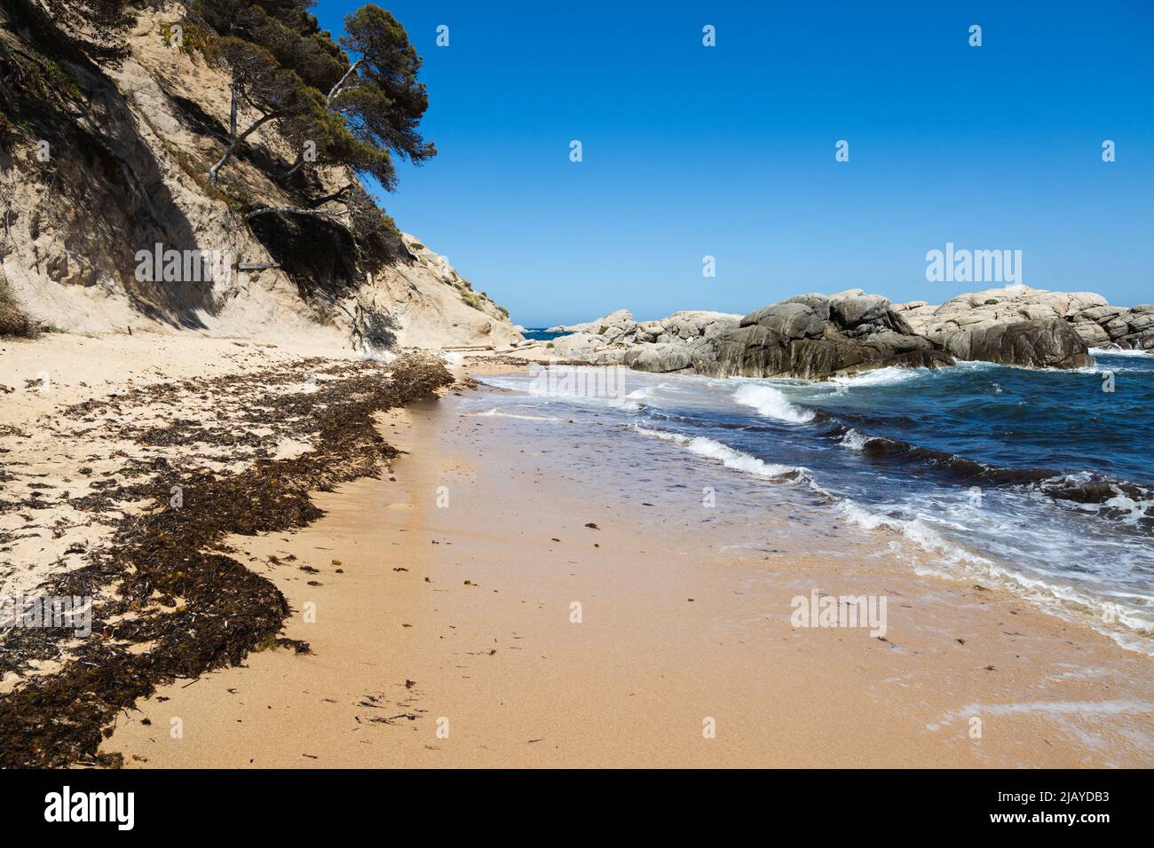 Cala estreta in Palamos, Costa Brava, Spain, view on sandy beach with ...