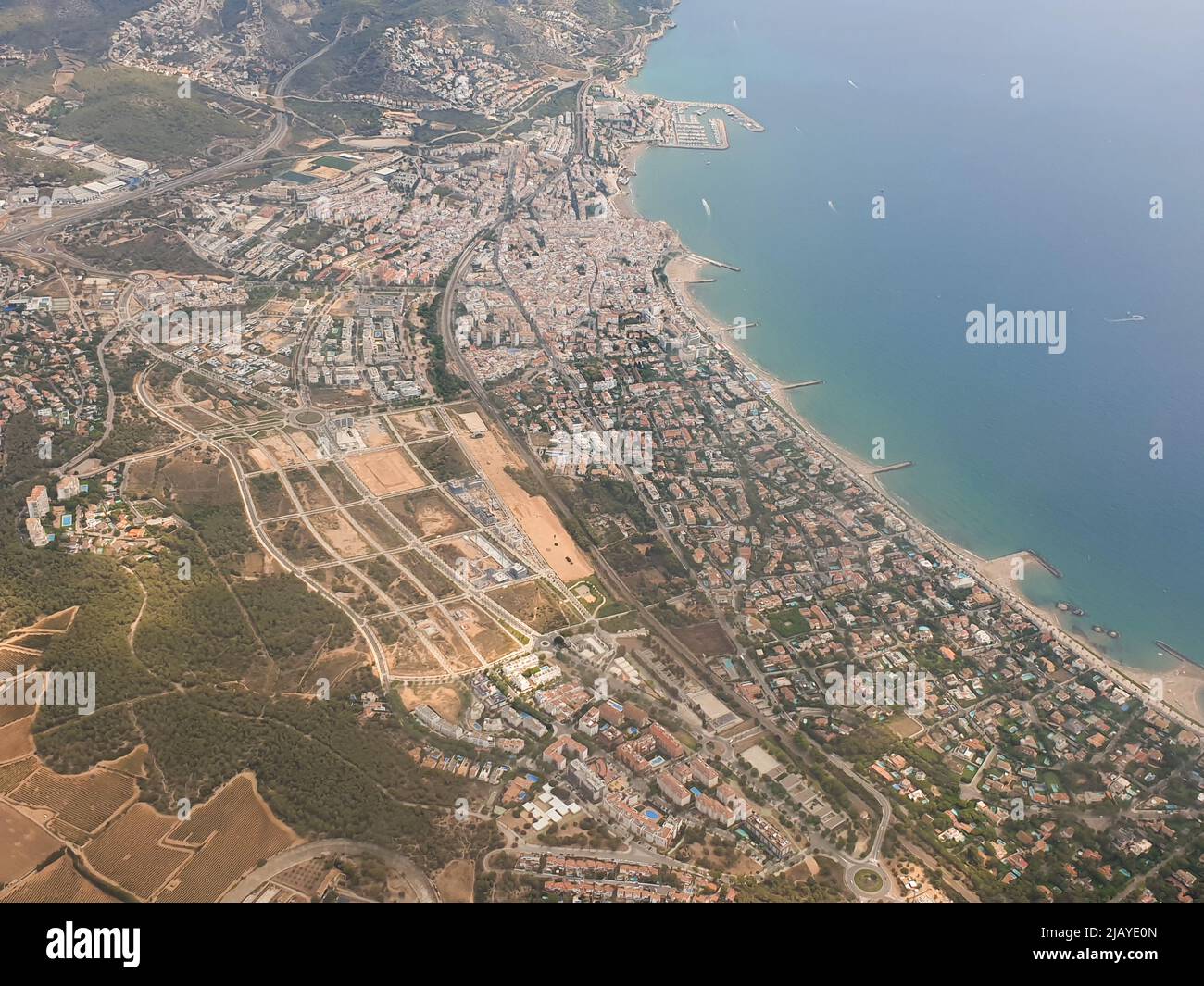 Aerial view on beautiful Sitges town in summer, Spain, view from the ...