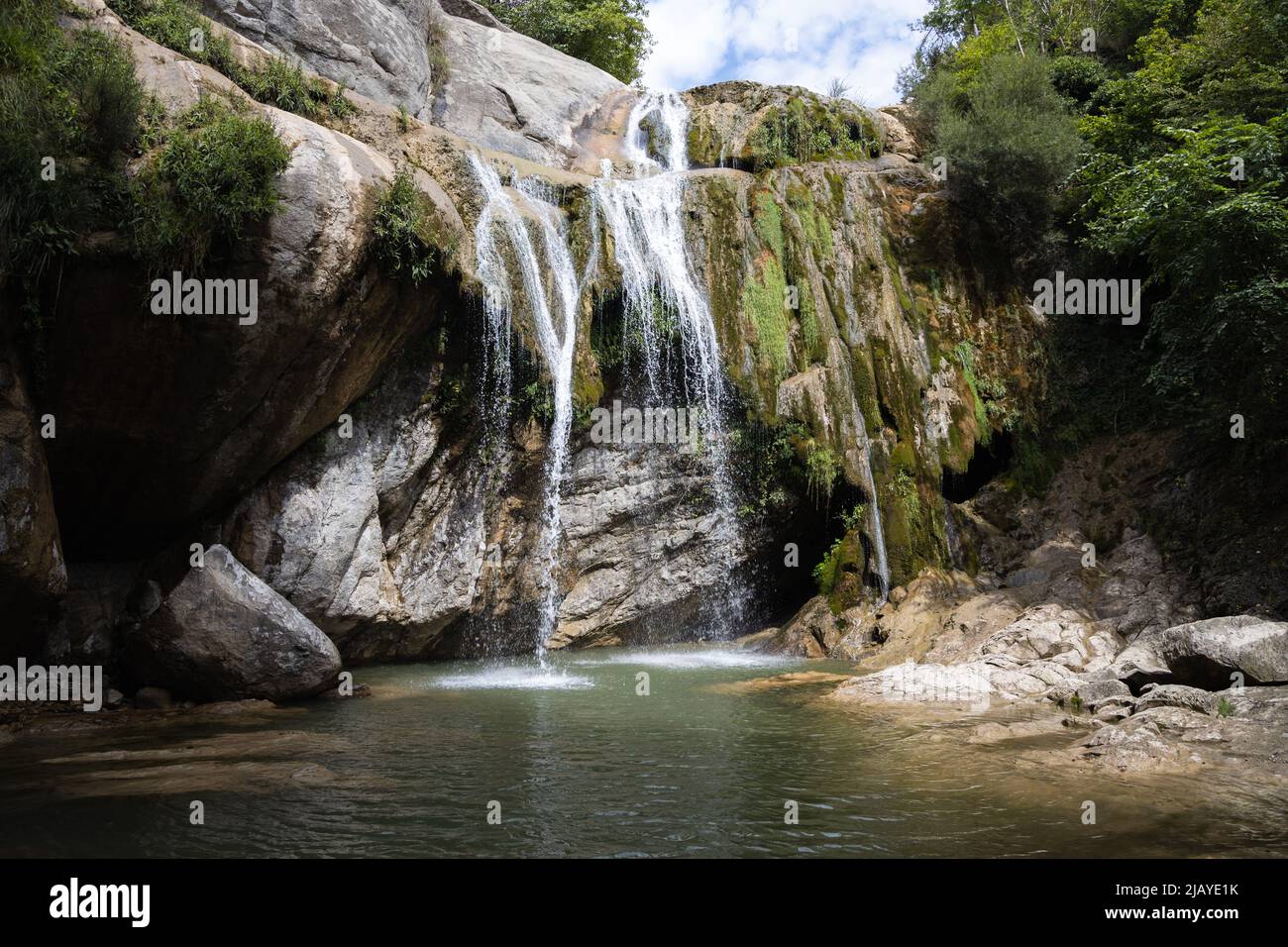 Waterfall of Salt de Moli in Vidra in august, Catalonia, Spain Stock ...