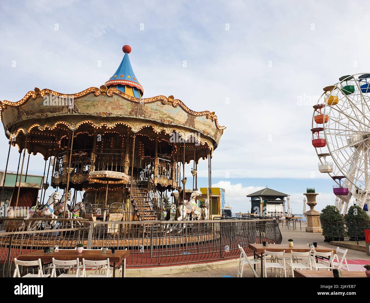 Empty carousel on Tibidabo hill, amusement park, Barcelona Stock Photo ...