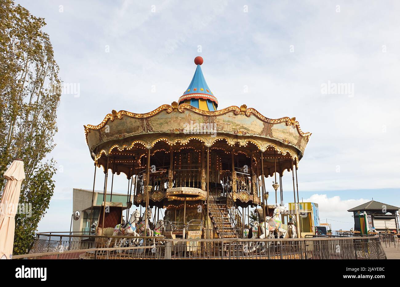 Empty carousel on Tibidabo hill, amusement park, Barcelona Stock Photo ...