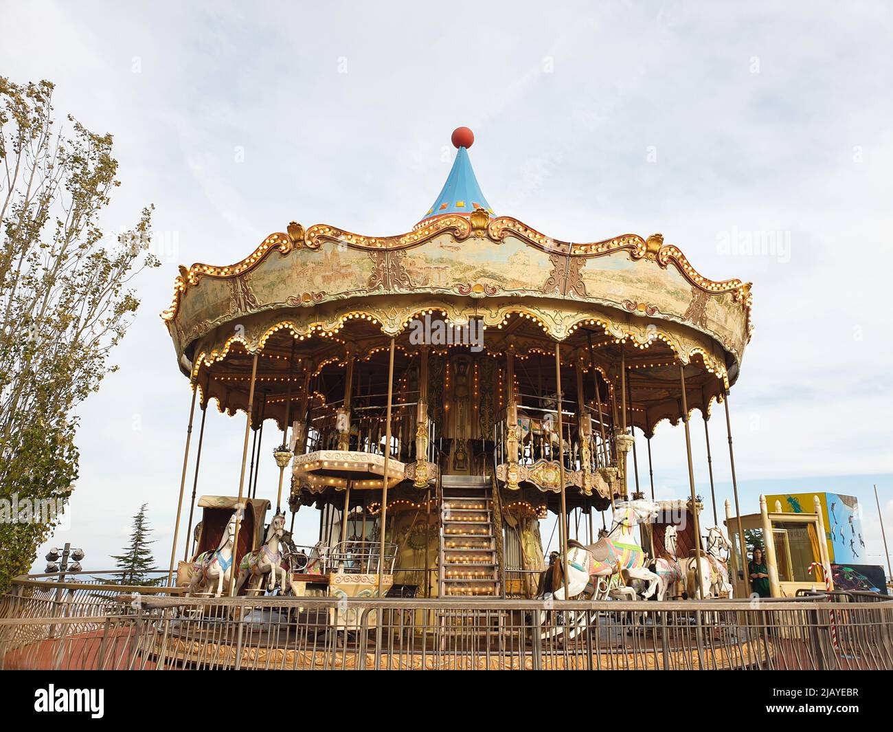 Empty carousel on Tibidabo hill, amusement park, Barcelona Stock Photo ...