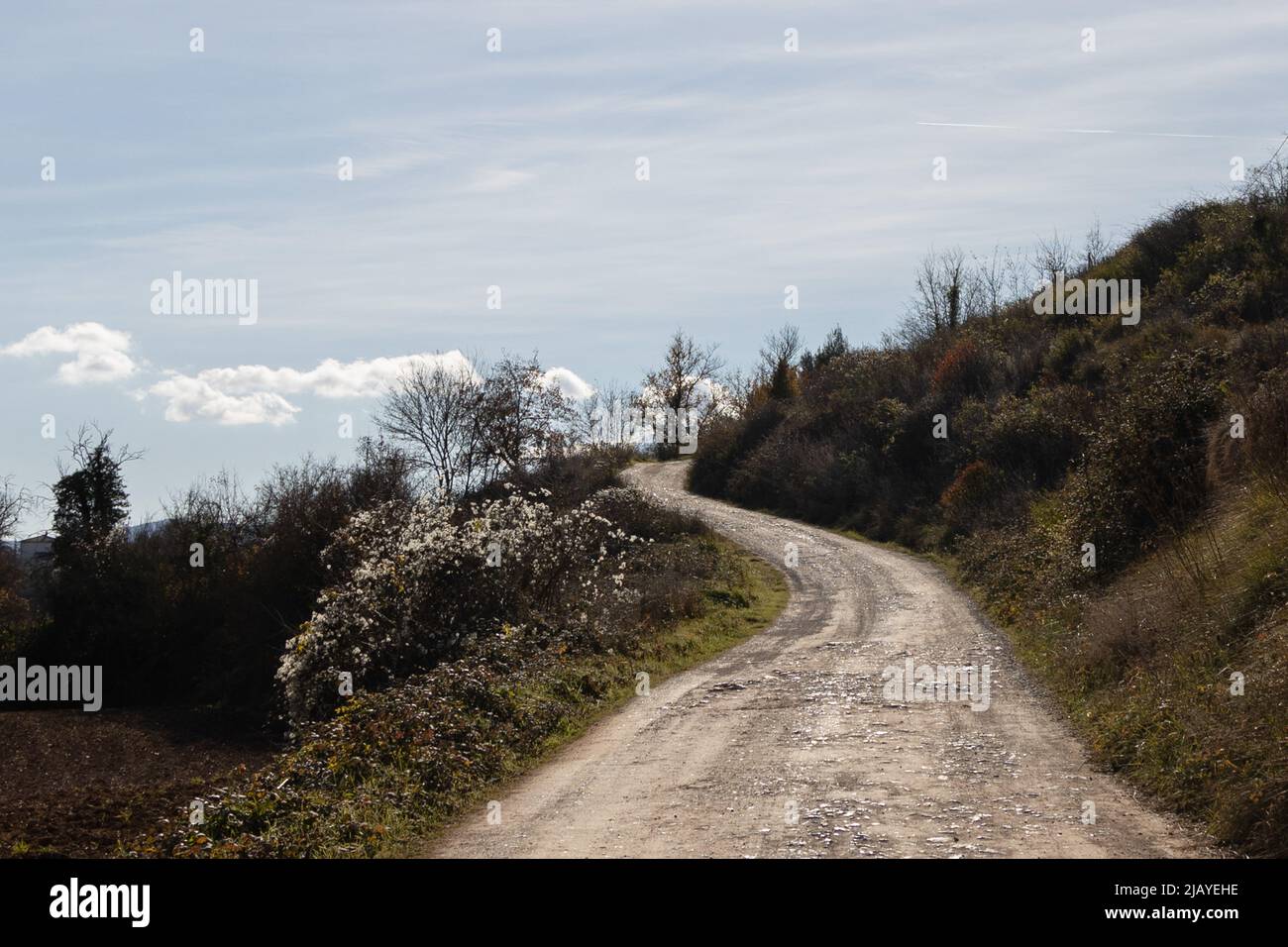Curved sandy path uphill, sunny day Stock Photo - Alamy