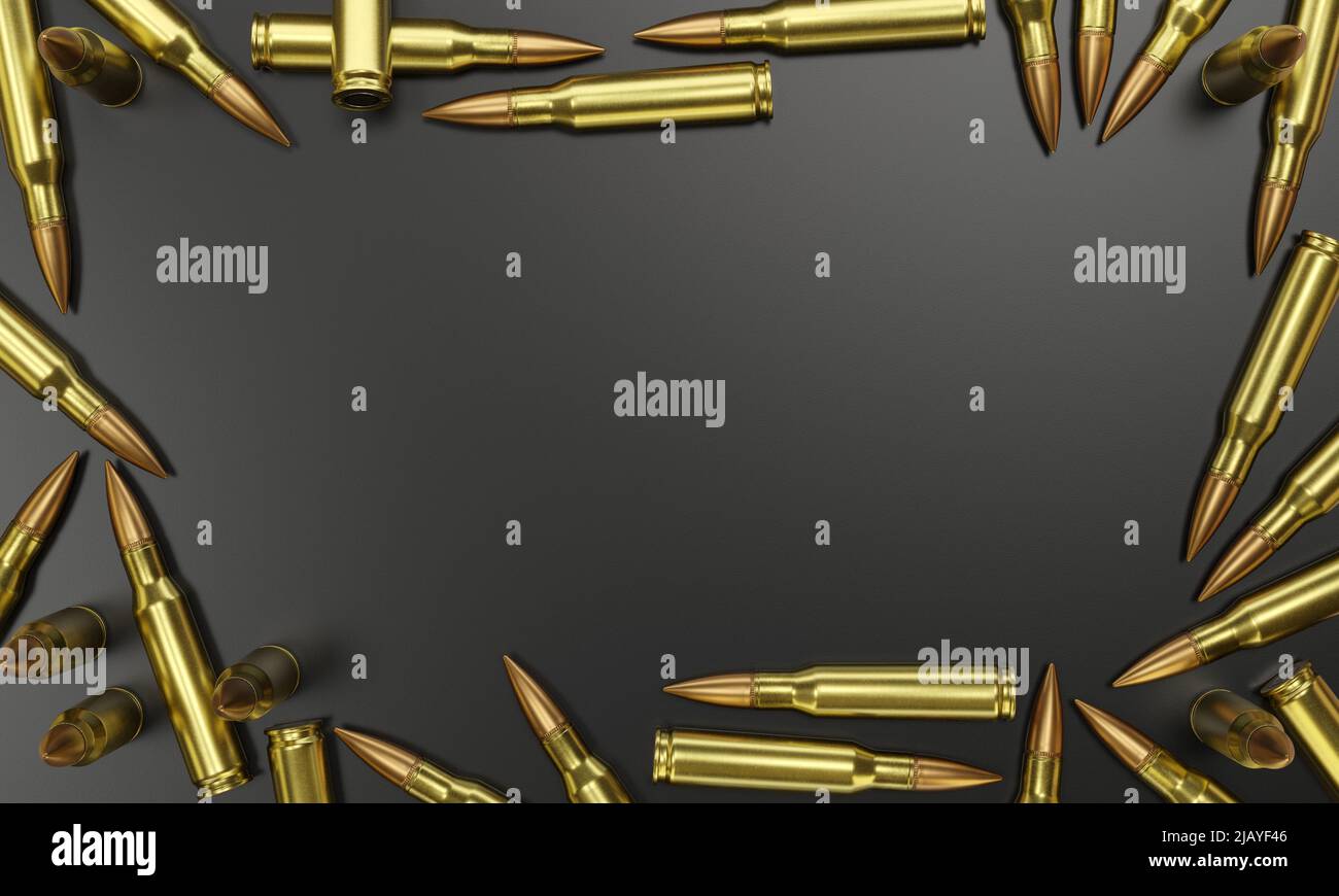 3d render illustration of a rifle ammunition on black background ...